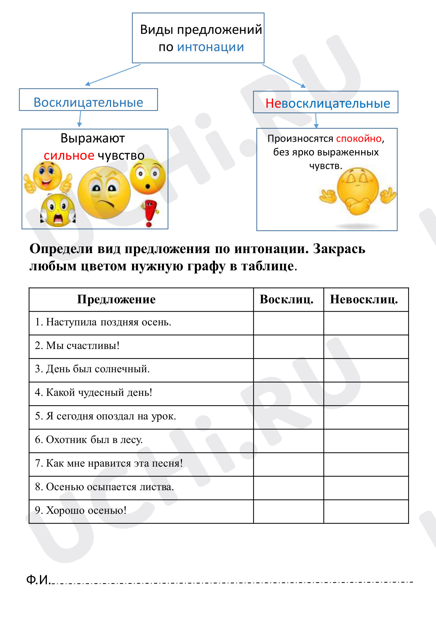 📒 Рабочий лист №7 по теме “Виды предложений по интонации” для 2 класса ...