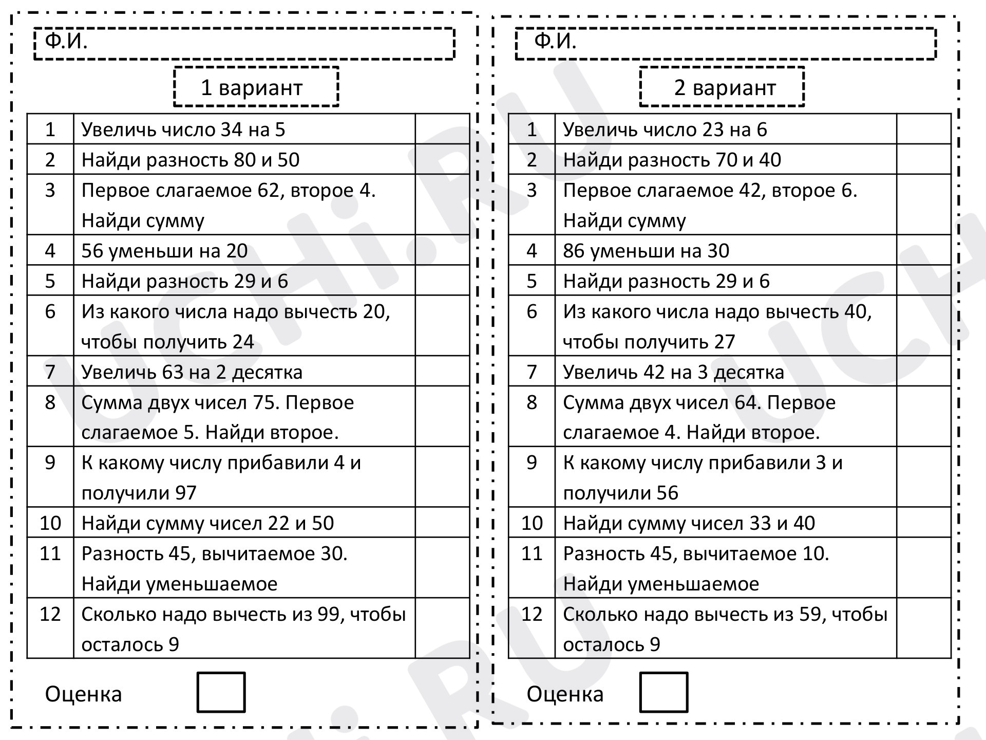 📒 Рабочий лист №11 по теме “Рабочий лист Математический диктант Вычитание и сложение в