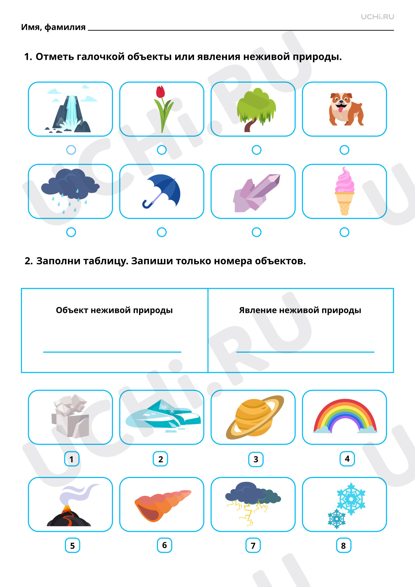 Рабочие листы по теме «Явления и объекты неживой природы Базовый уровень Явления и объекты